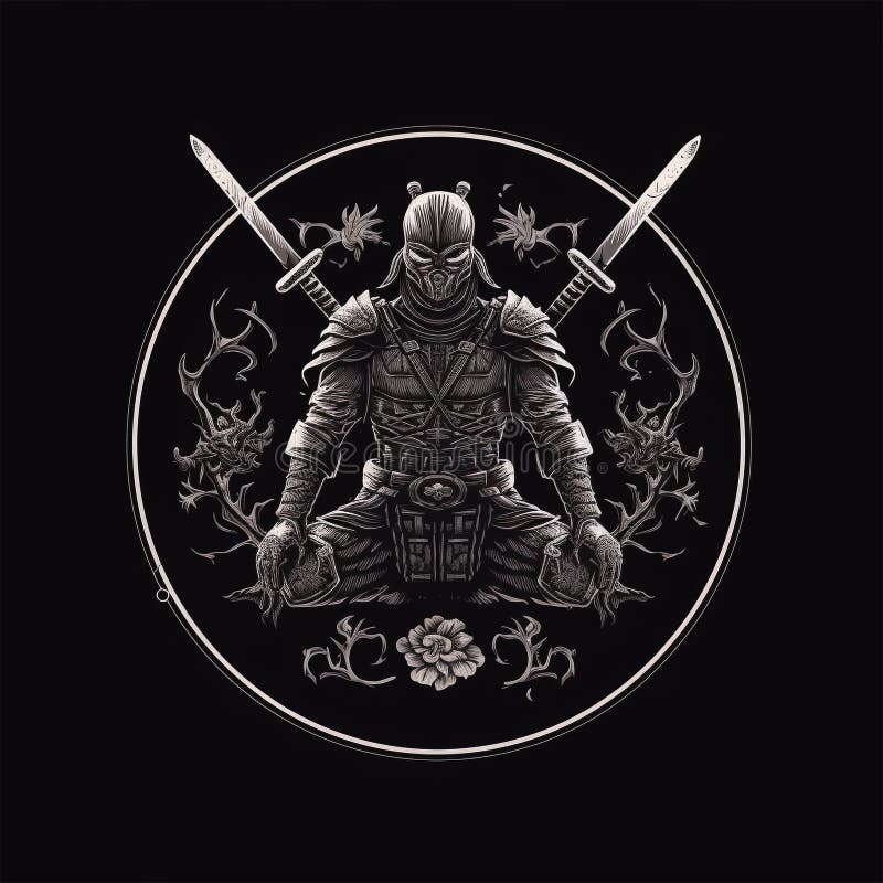 A Drawing of a Samurai with Two Swords Stock Illustration ...