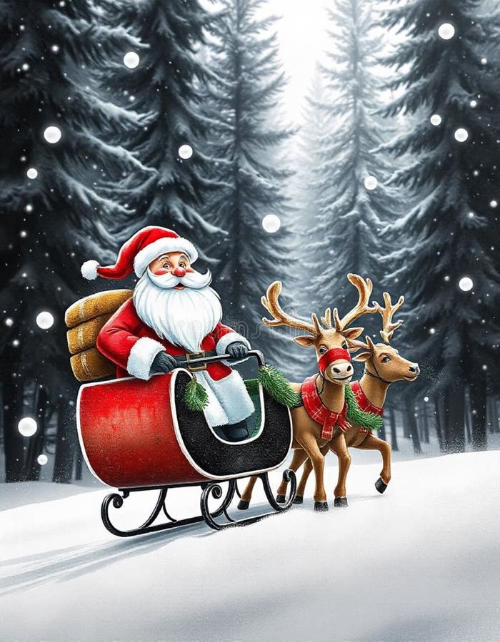AI Generated Santa Cartoon Riding on His Sleight Stock Illustration ...