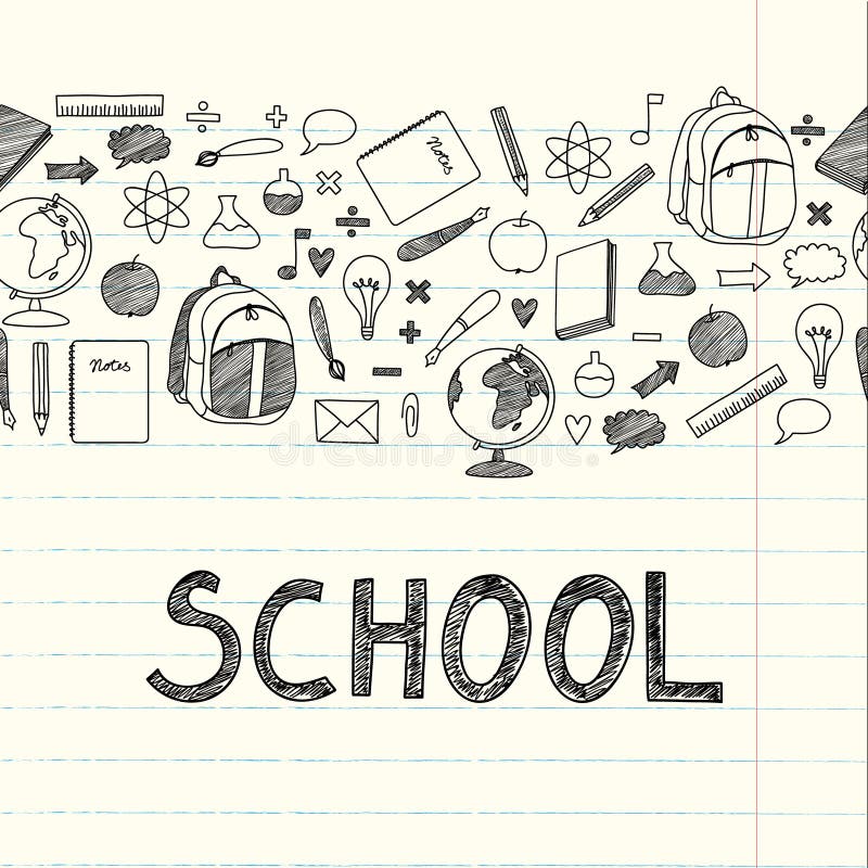 Drawing School Items on a Notebook Stock Illustration - Illustration of ...