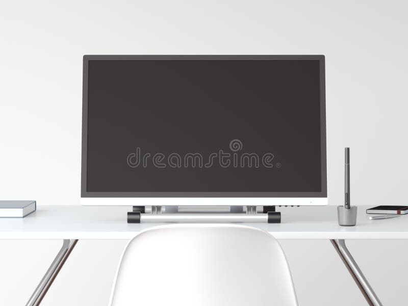 Drawing Screen with Pen on White Table. 3d Rendering Stock Illustration ...