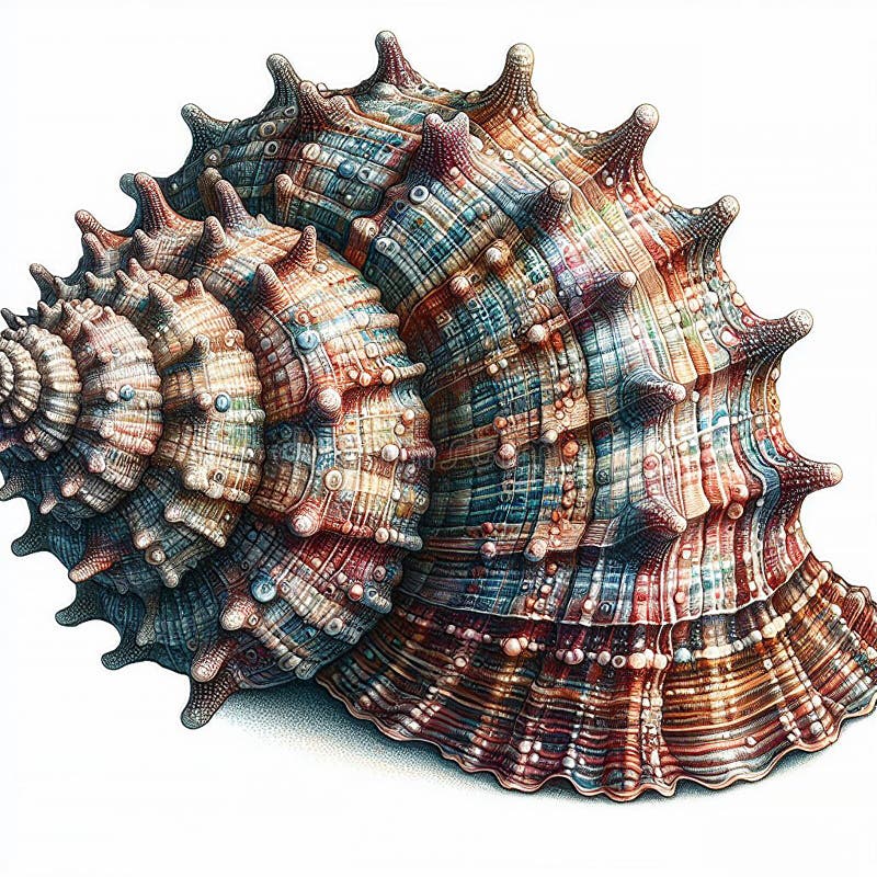 A Drawing of a Sea Shell with Colorful Stripes Stock Illustration ...