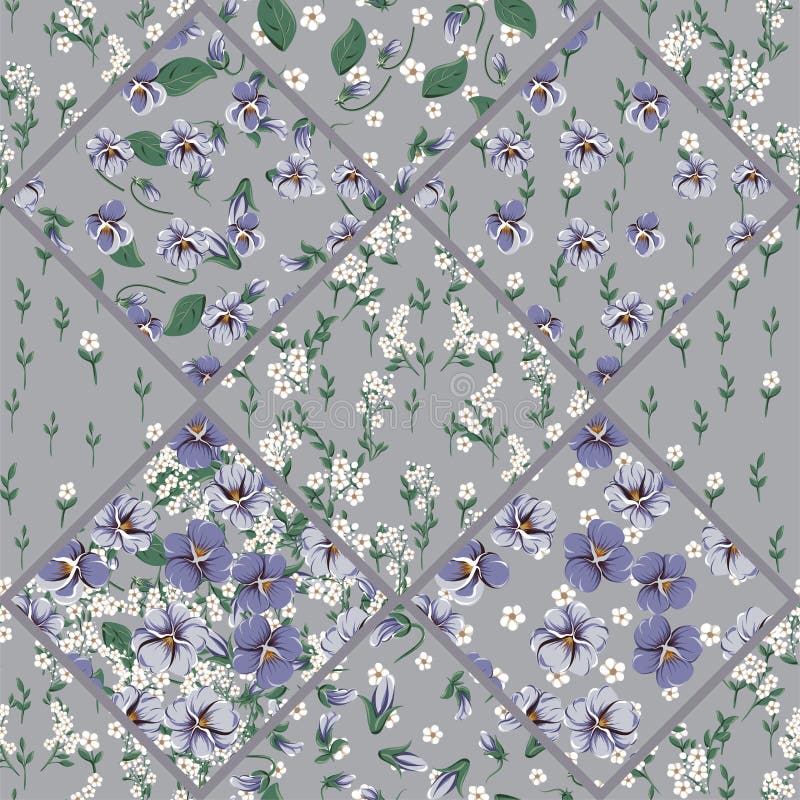 Drawing of Seamless Patchwork Pattern with Viola Flowers Stock Vector ...