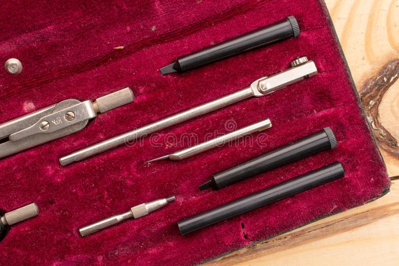 Drawing Set, Compasses in Package, Top View, Macro. Stock Photo - Image ...