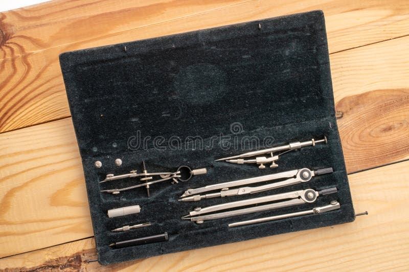 Drawing Set, Compasses in Package, Top View, Macro. Stock Image - Image ...