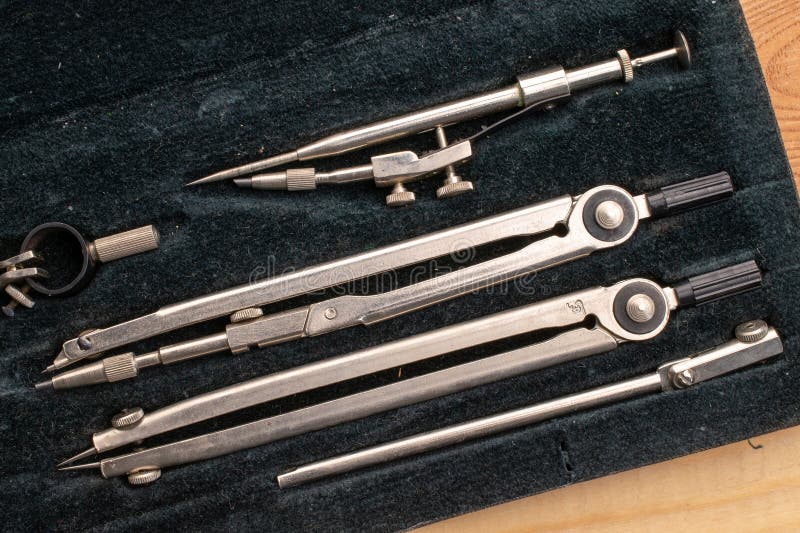 Drawing Set, Compasses in Package, Top View, Macro. Stock Image - Image ...