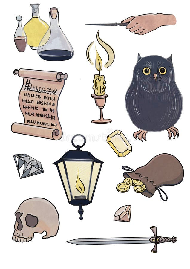 Drawing Set of Magic Objects Stock Image - Image of icon, wizard: 224169845