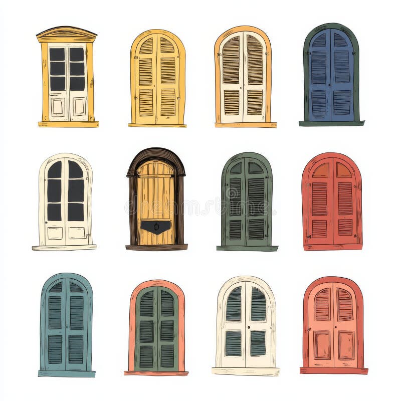 Drawing Set for Windows, Architecture Design Elements Drawn by Hand ...