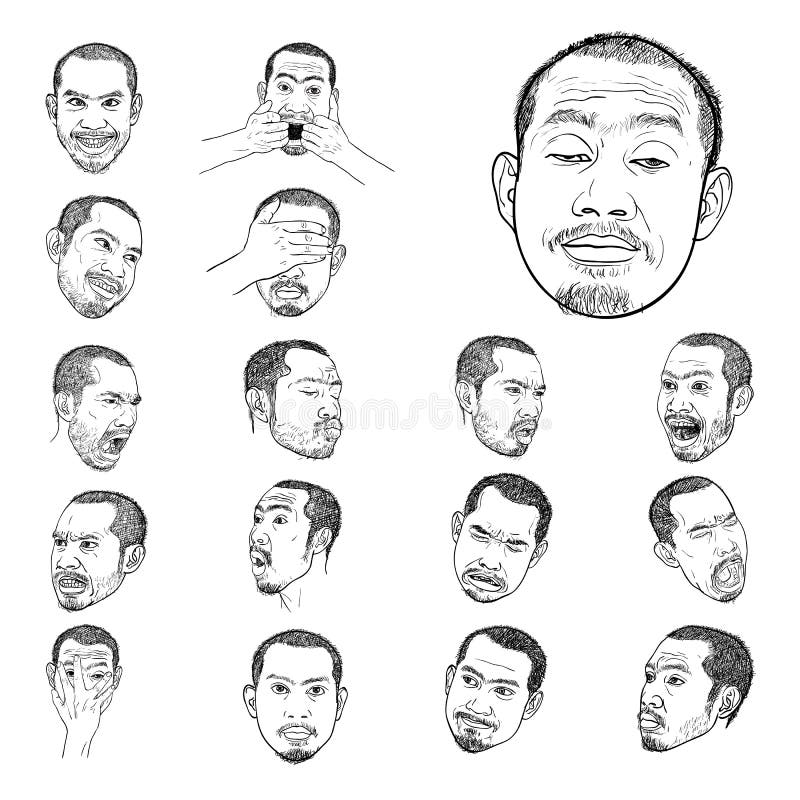Drawing Set of Young Asian Man S Portraits Stock Vector - Illustration ...