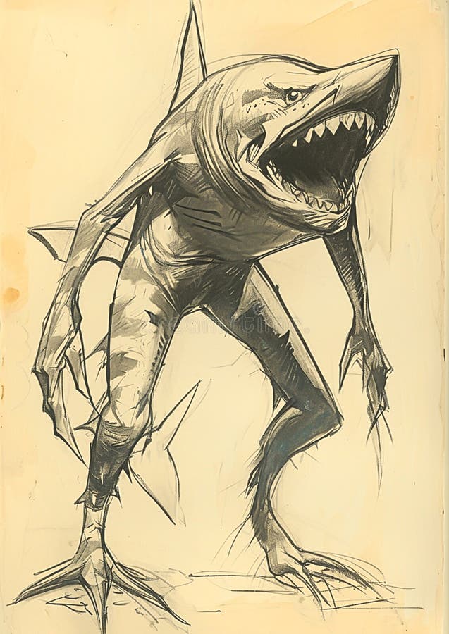 Drawing of a Shark with a Sharp Sharp Teeth and Sharp Teeth Stock ...