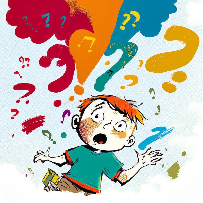 A Drawing of a Shocked Boy with a Lot of Question Marks Around Him ...