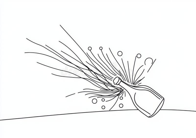 Drawing of a Shooting Cork on Top of a Champagne Bottle in One Line ...
