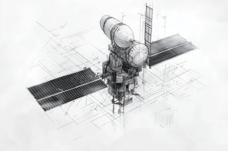A Detailed Technical Sketch of a Communications Satellite Designed for ...