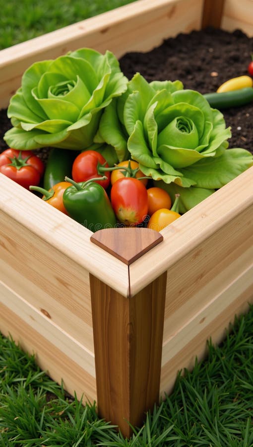 Drawing Showcases a Rustic Raised Vegetable Garden Bed Made of Wood ...