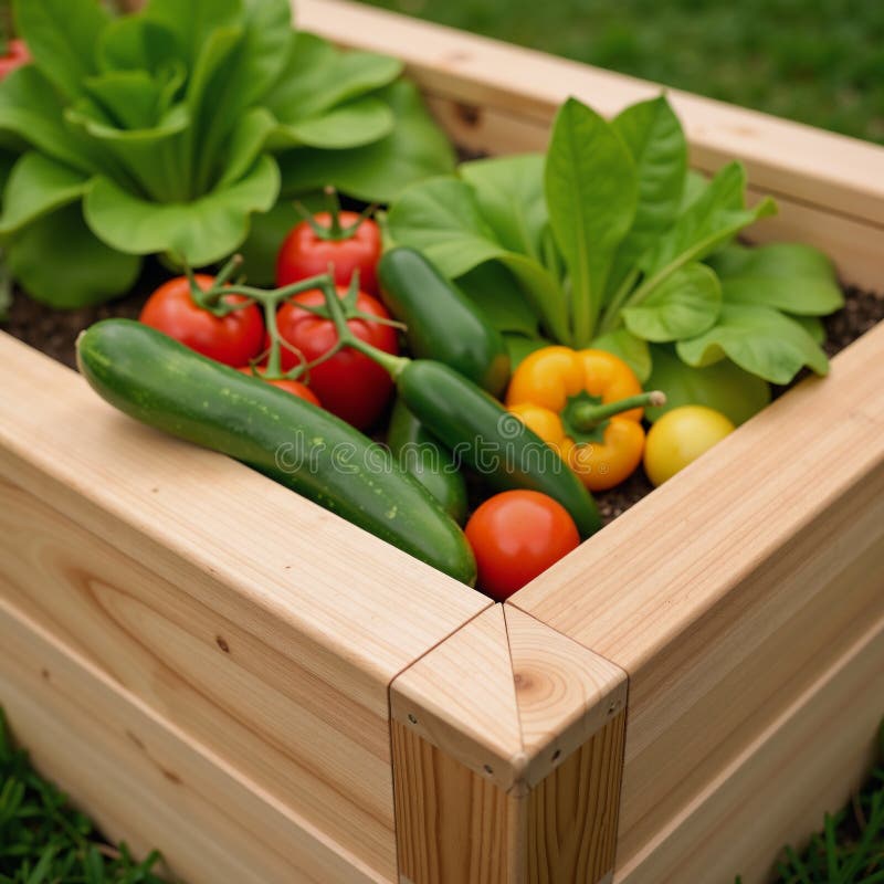 Drawing Showcases a Rustic Raised Vegetable Garden Bed Made of Wood ...