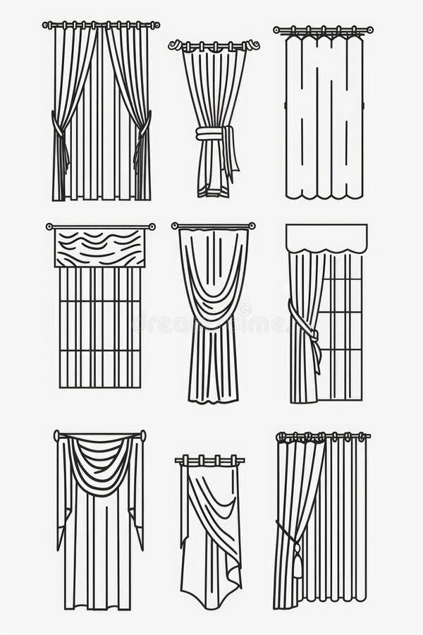 A Drawing Showcasing Different Types of Curtains and Drapes. this ...