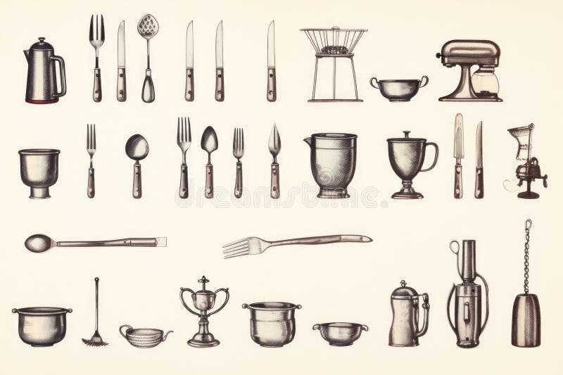 A Drawing Showcasing a Variety of Kitchen Utensils. this Versatile ...