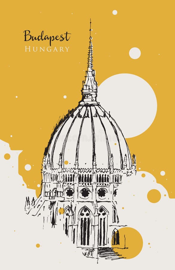 Drawing Sketch Illustration of the Dome of Hungarian Parliament ...