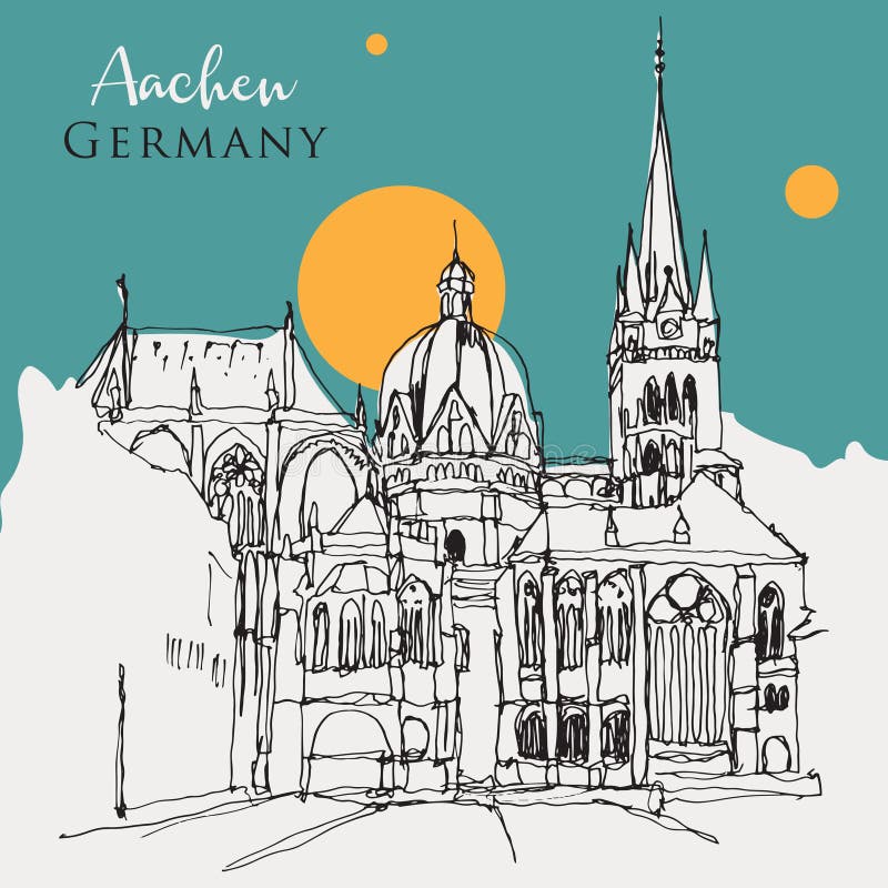 Drawing Sketch Illustration of the Imperial Cathedral in Aachen ...