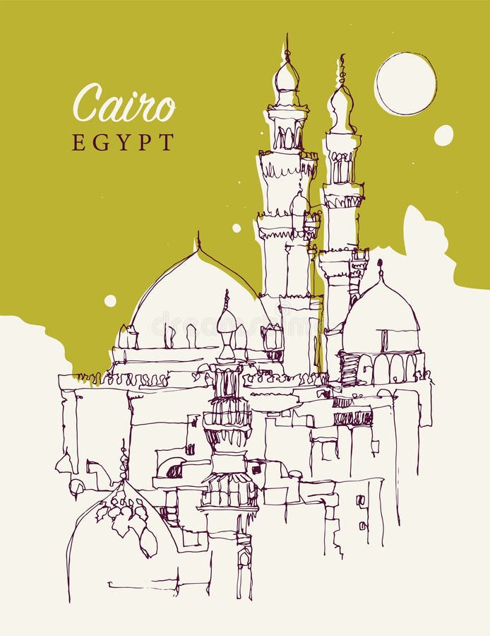 Drawing Sketch Illustration of Minarets and Domes of Mosques in Cairo ...
