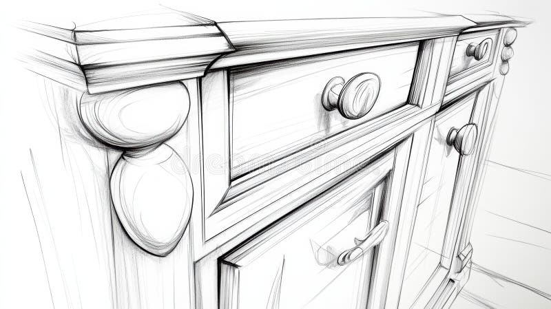 A Drawing of a Sketch Shows the Inside and Outside of an Old Dresser ...