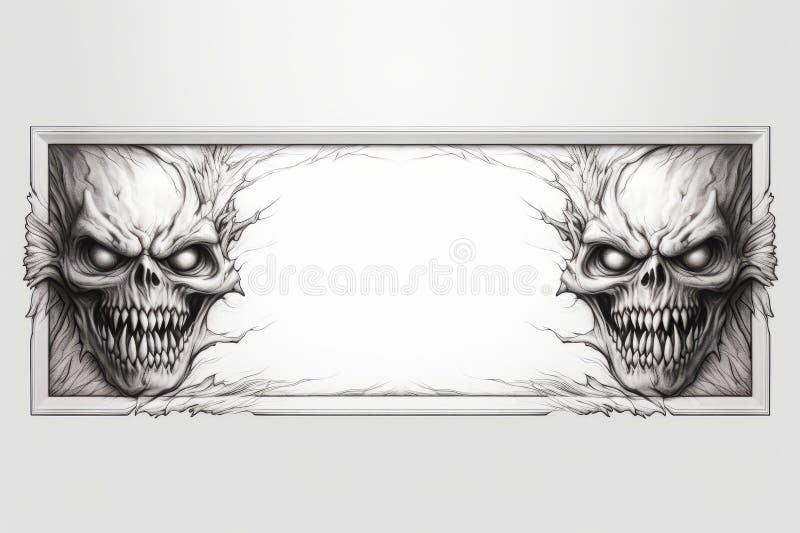 A Drawing of a Skull with Two Heads on it Stock Illustration ...