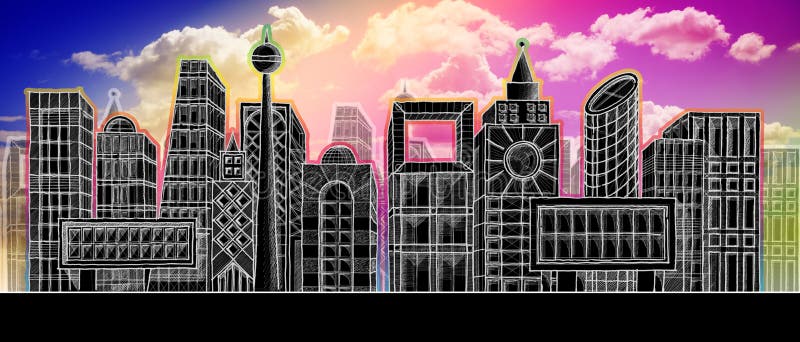 Drawing the Skyline of a Modern City Hypothetical - Pencil on White ...