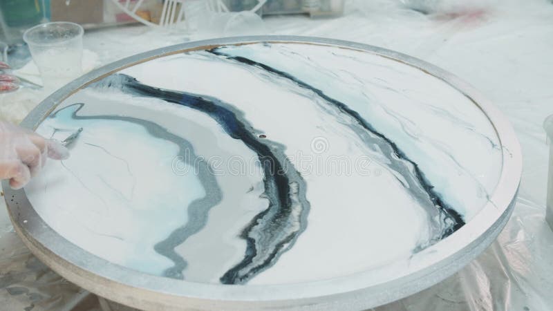 Drawing Small Details Using a Spatula on the Epoxy Resin Painting Stock ...