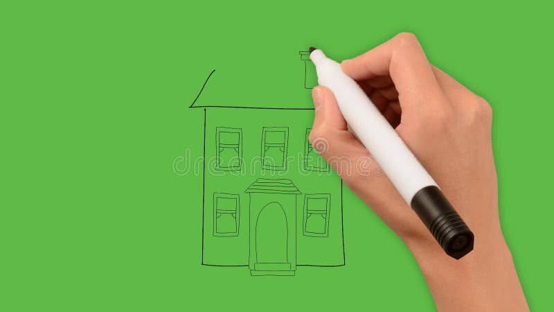 Drawing an Big Home Building Art with Color Combination on Green ...
