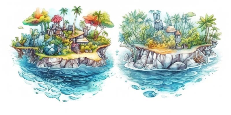 A Drawing of a Small Island in the Middle of the Ocean. AI Generative ...