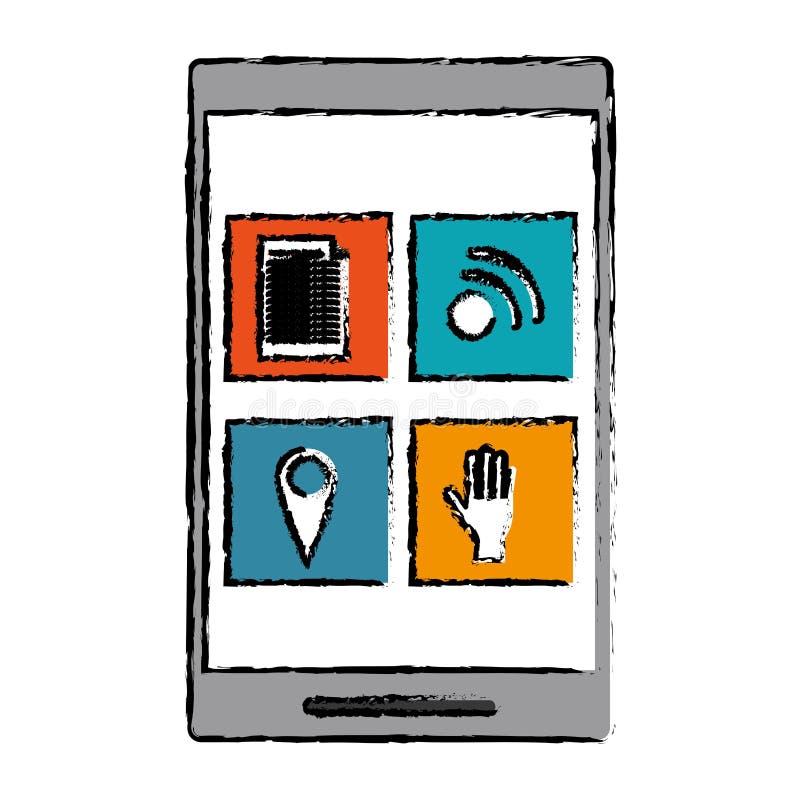 Drawing Smartphone Social Media Connection Stock Vector - Illustration ...