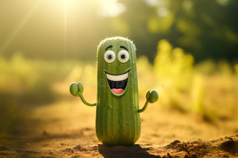 Drawing of a Smiling Cheerful Cucumber with Hands Stock Illustration ...