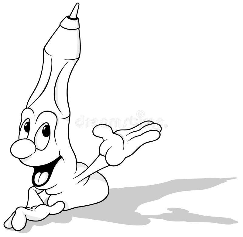 Drawing of a Smiling Felt Tip Pen with an Open Hand Stock Vector ...