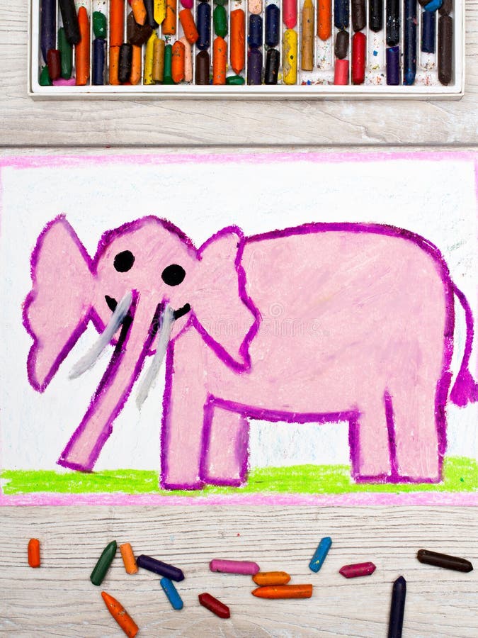 Drawing: Smiling Pink Elephant Stock Image - Image of creativity, kids ...