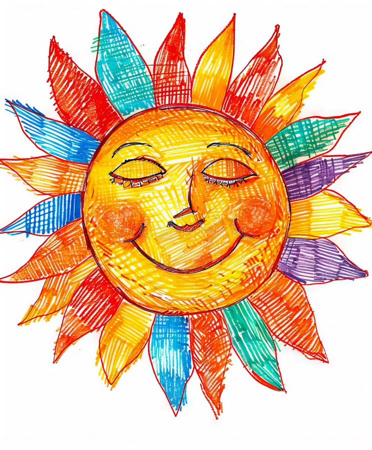 A Drawing of a Smiling Sun with a Smiley Face Stock Photo - Image of ...