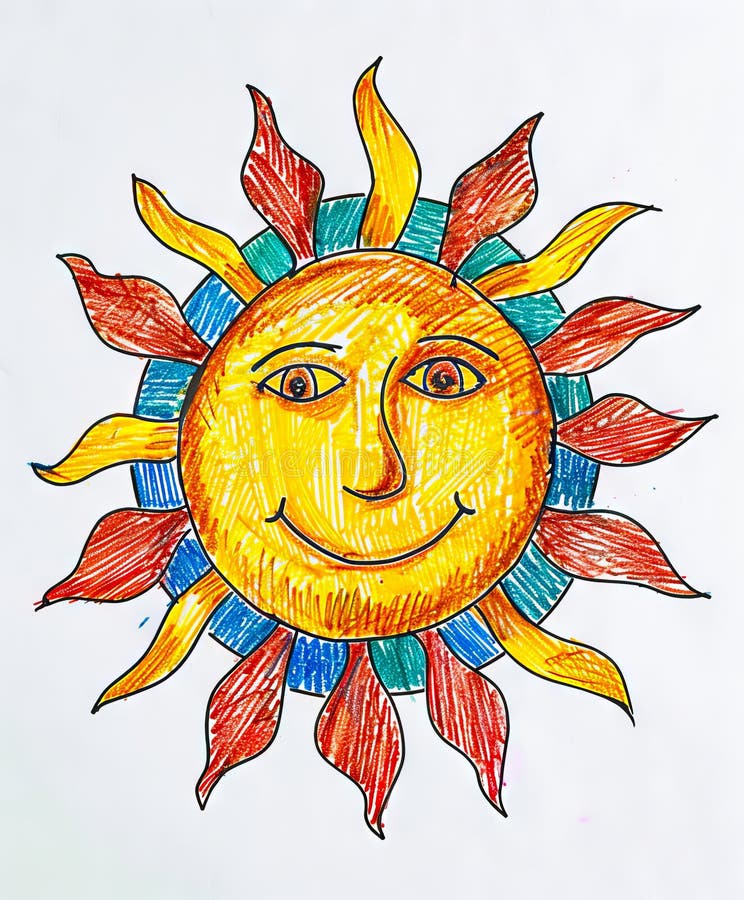 A Drawing of a Smiling Sun with a Smiley Face Stock Image - Image of ...