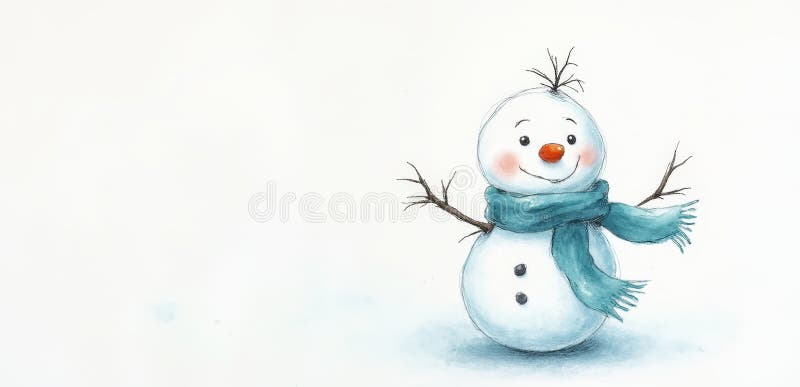 A Drawing of a Snowman Wearing a Blue Scarf Stock Illustration ...