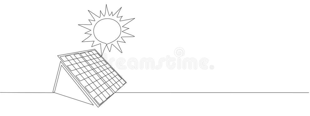 Drawing of Solar Panel with One Continuous Line. Renewable Solar Energy ...