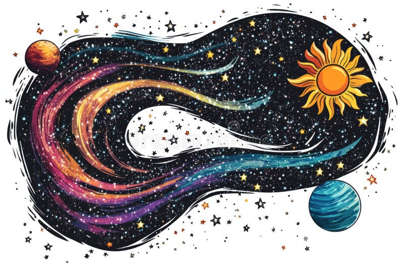 A Drawing of the Solar System with Planets Orbiting the Sun, a Simple ...