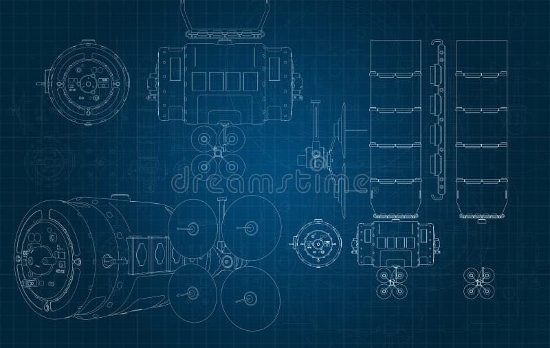 Drawing of a Space Satellite Stock Illustration - Illustration of tech ...