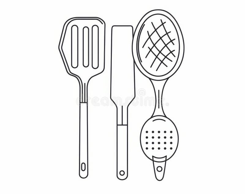 Drawing of a Spatula in Continuous One Line. Kitchen Tool Outline ...