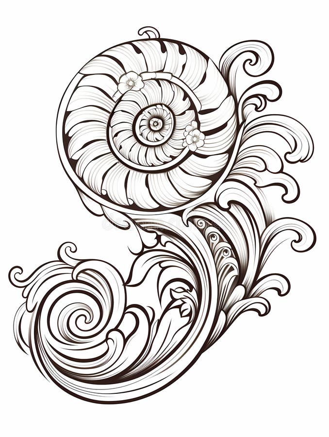 Drawing of a Spiral Shell stock illustration. Illustration of cartoon ...