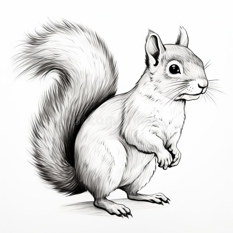 Drawing a Squirrel with Bold Black Ink on White Background Stock ...
