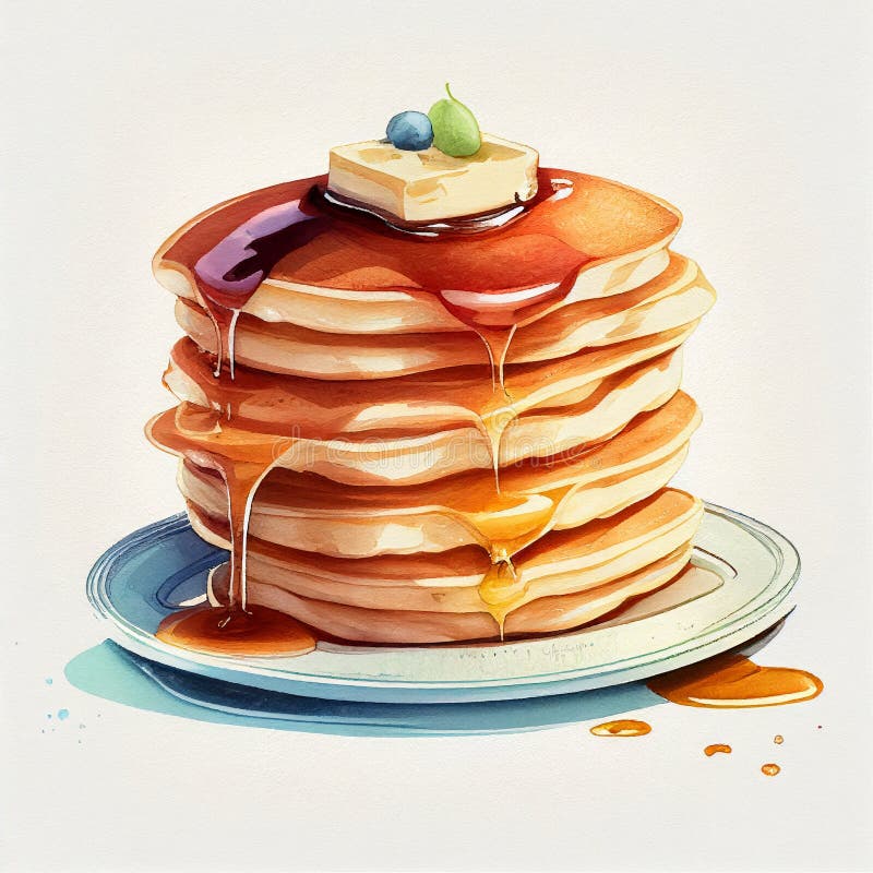 Stack of Pancakes on Plate with Berries and Syrup on the Side ...