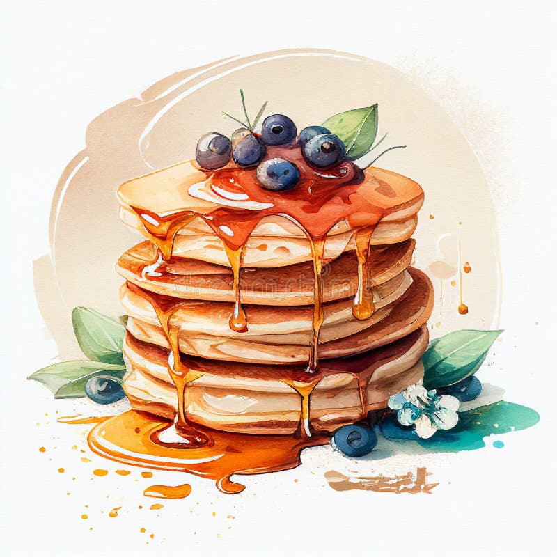 Drawing of a Stack of Pancakes on a Saucer with Honey Generative AI ...