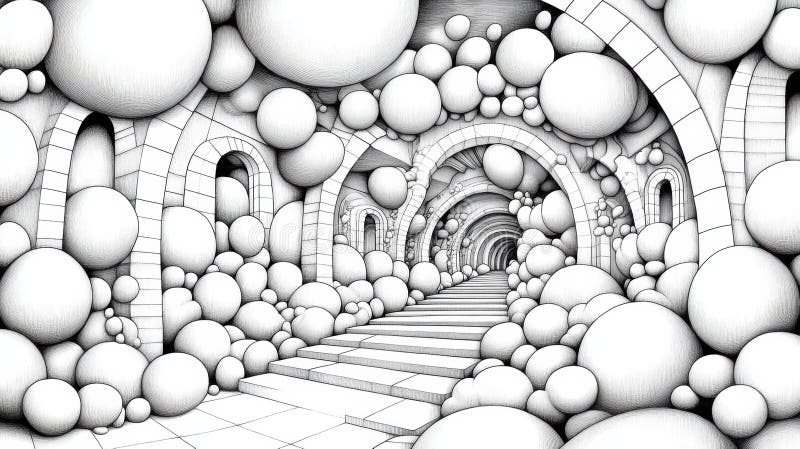 A Drawing of a Staircase with Many Balls on it, AI Stock Photo - Image ...