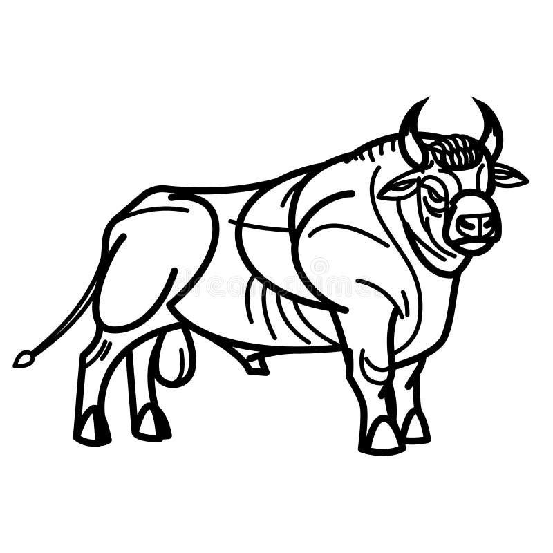 Standing Bull Flat Cartoon Stylized Stock Vector - Illustration of ...