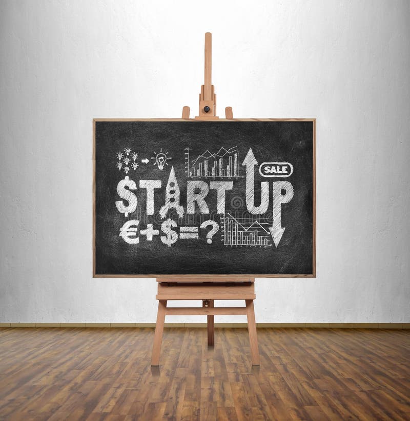 Drawing Start Up Concept on Chalkboard Stock Image - Image of graduate ...