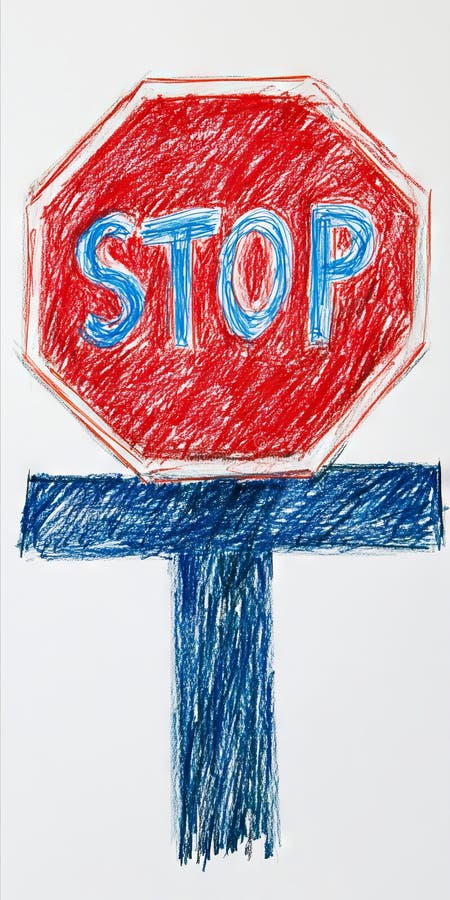A Drawing of a Stop Sign on a White Background Stock Image - Image of ...