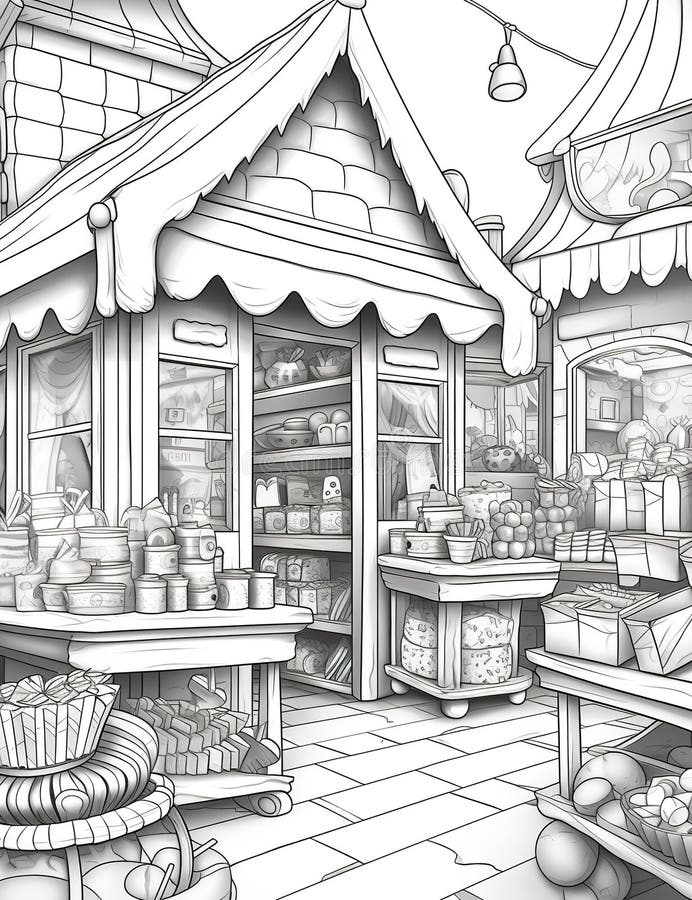 A Drawing of a Store with Lots of Goods. Generative AI Image. Stock ...
