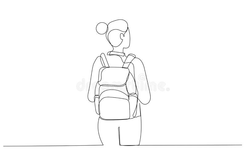 Drawing of Student with Backpack Rear View Looking To Copyscpace ...